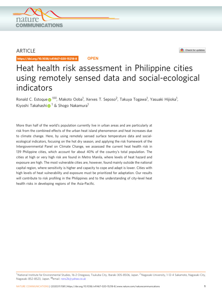 Heat Health Risk Assessment in Philippine Cities | PDF | Climate Change ...
