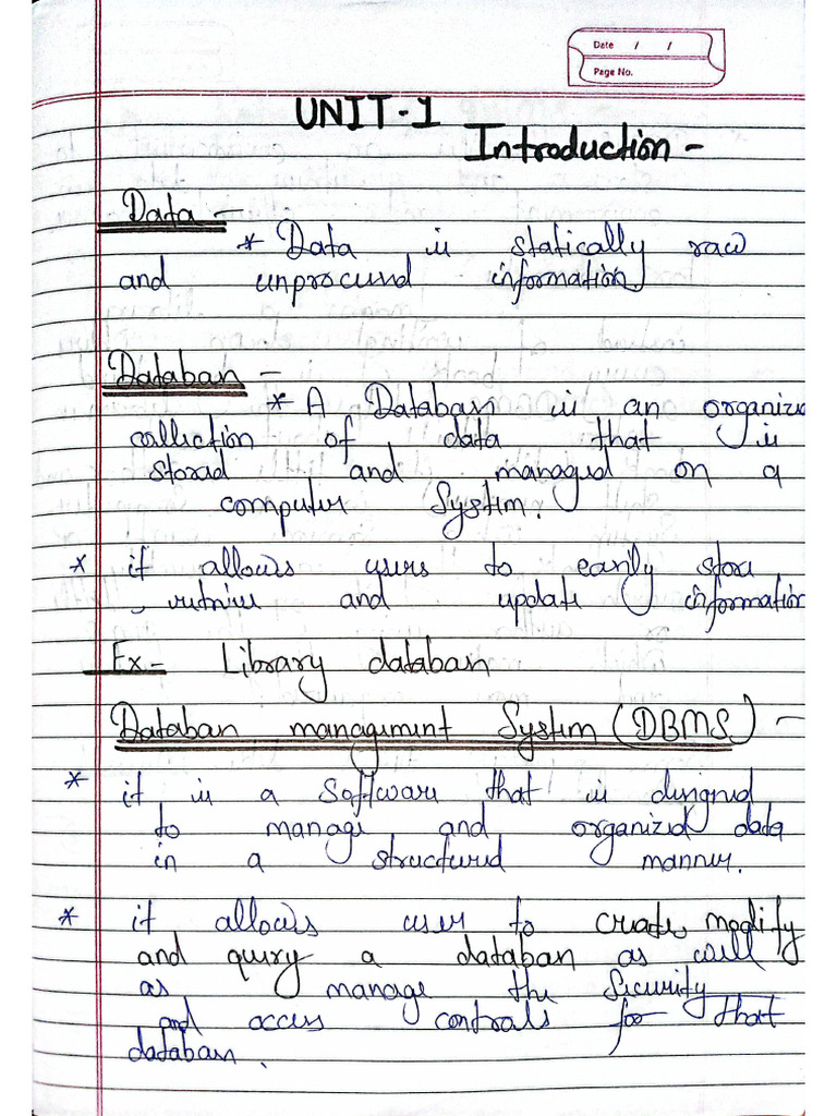 DBMS U1 One Shot Notes | PDF | Databases | Graphical User Interfaces