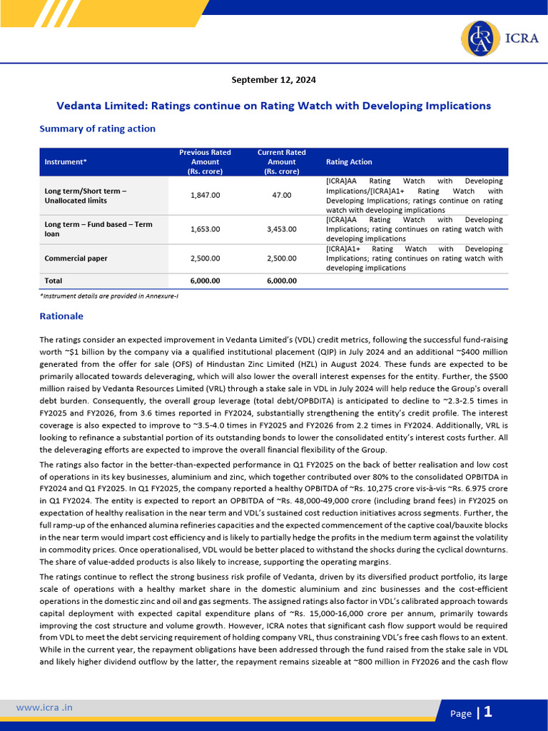 Vedanta Limited | PDF | Leverage (Finance) | Bonds (Finance)