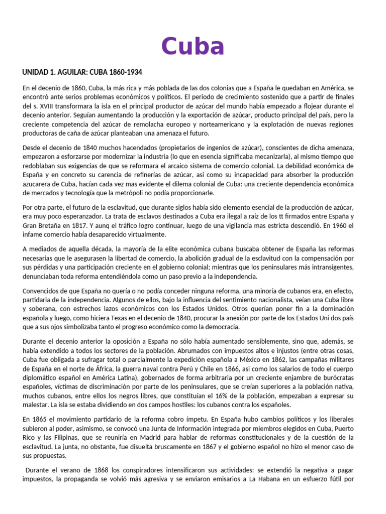 Historia de Cuba: 1860-1934 | PDF | Cuba | España
