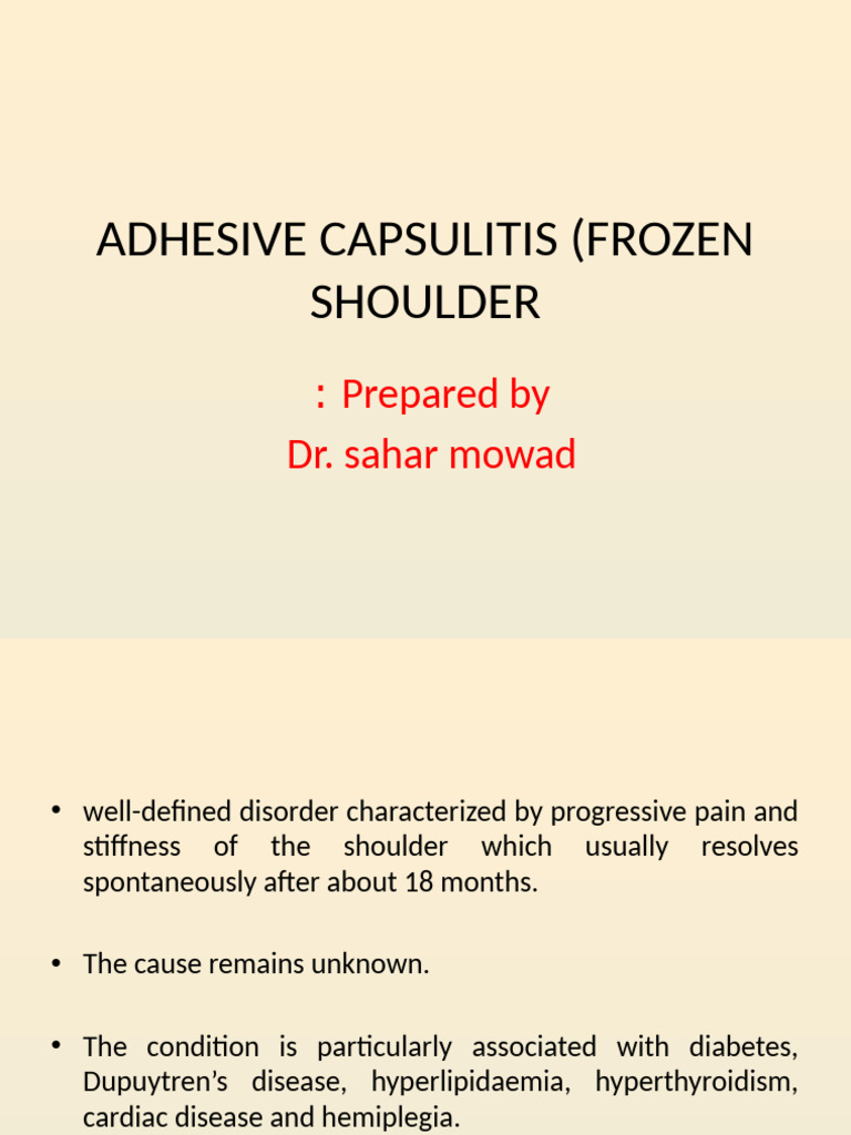 Adhesive Capsulitis (Frozen | PDF | Pain | Physical Therapy