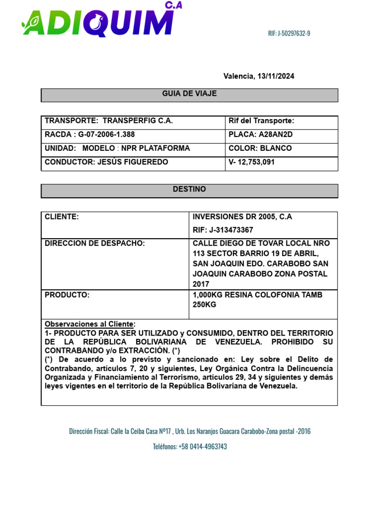 Rutagrama y Guía Cliente Inv. DR 081124 | PDF