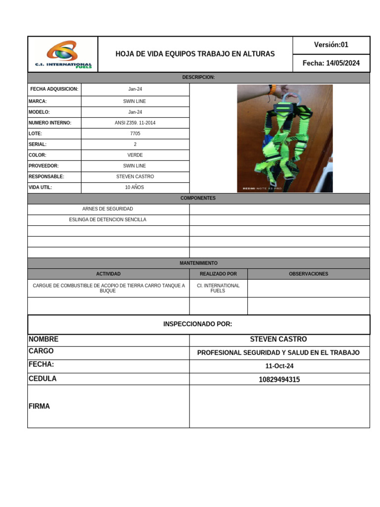 Hoja de Vida Equipos Altura V1 | PDF