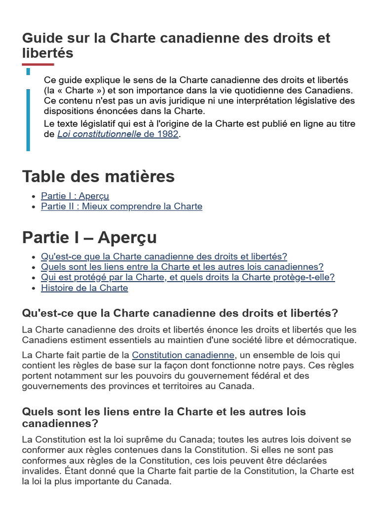 Guide sur la Charte canadienne des droits | PDF | Loi | Canada
