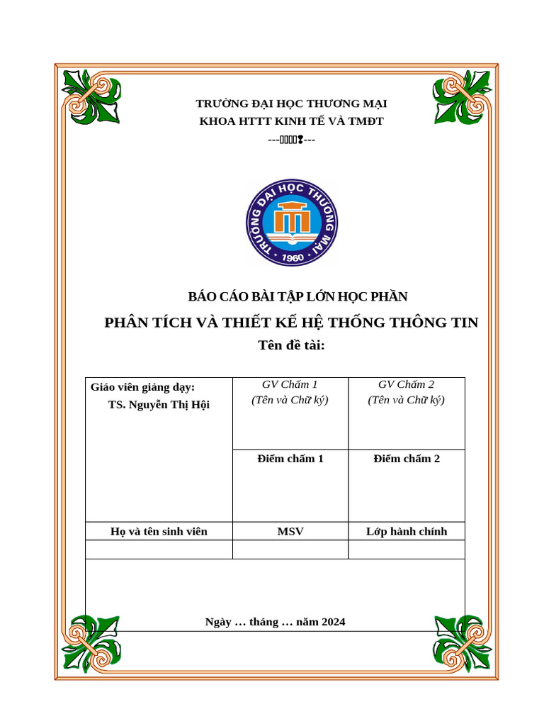 Báo cáo dự án học phần PTTK HTTT | PDF