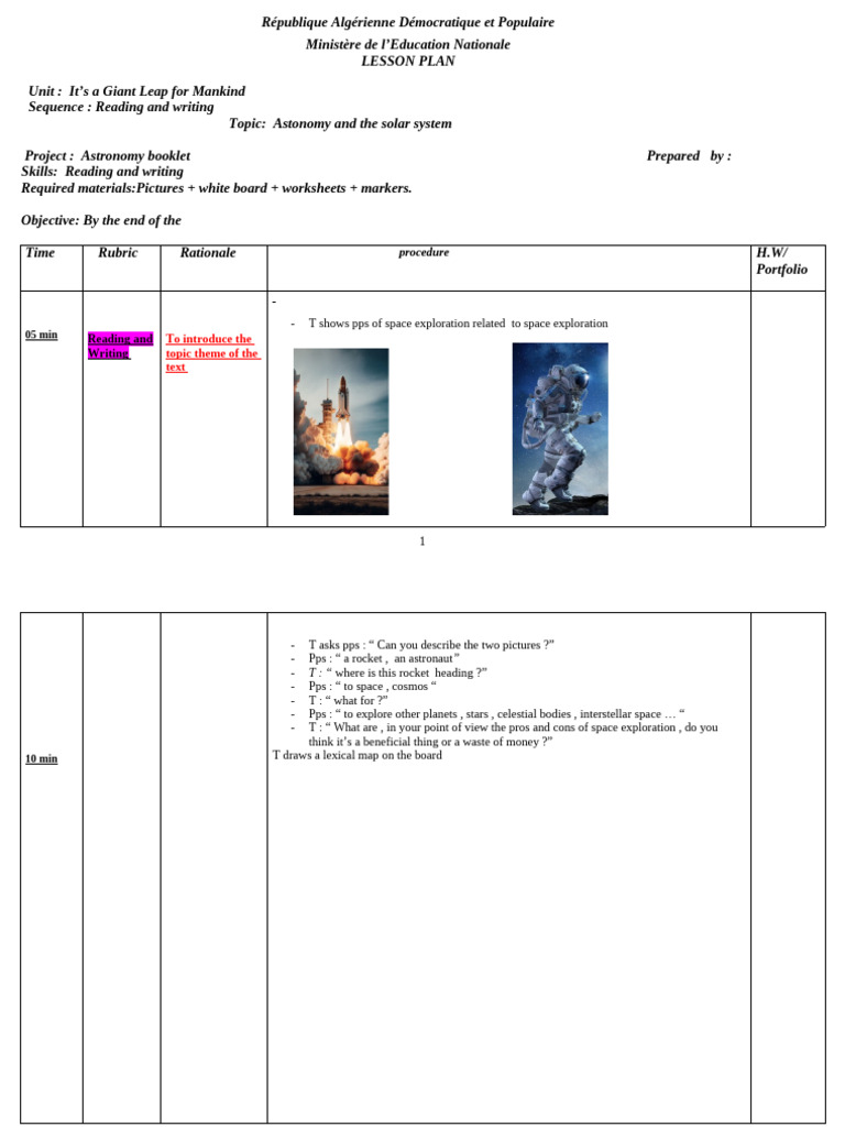 Astronomy Lesson Plan: Space Exploration | PDF | Space Exploration ...
