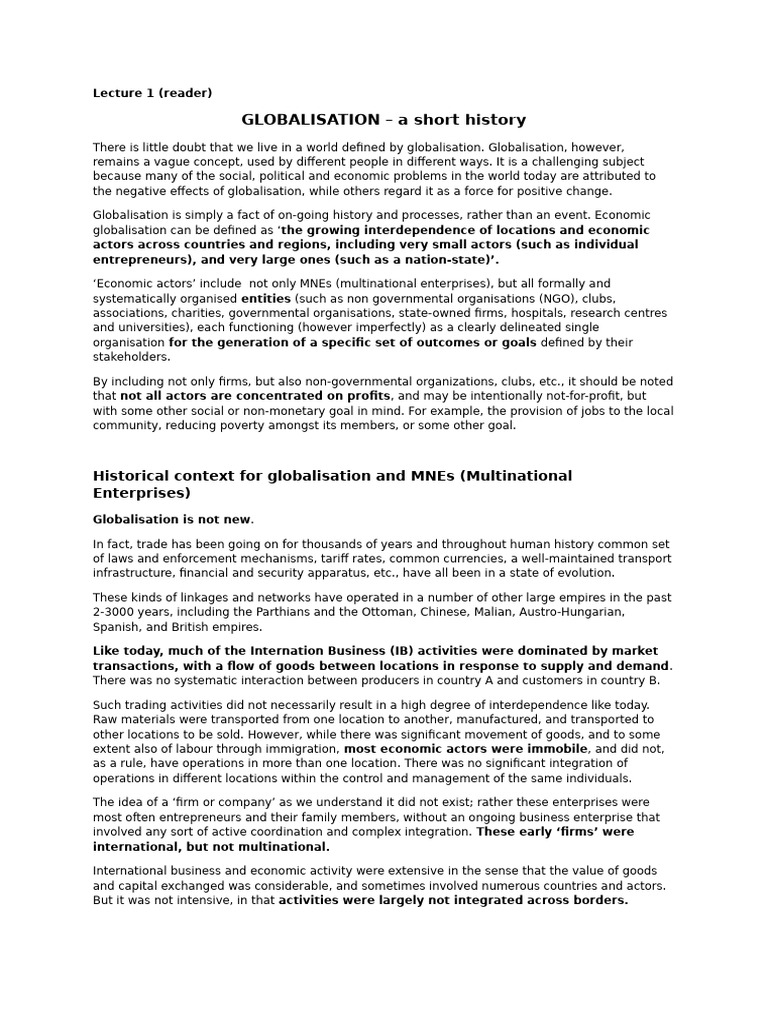 Reading L1 Globalisation | PDF | Foreign Direct Investment | Multinational Corporation
