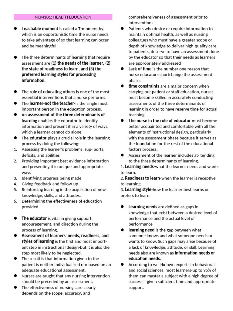 NCM101 | PDF | Learning | Educational Assessment