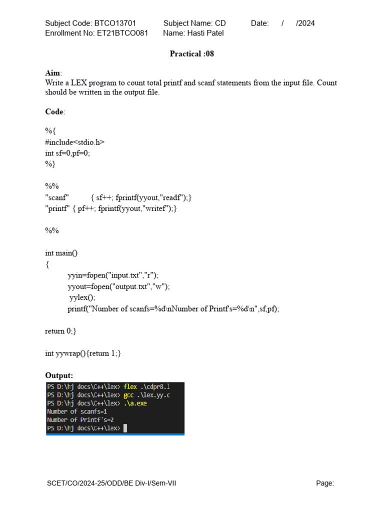 LEX Program for C Code Analysis | PDF | Digital Technology | Software
