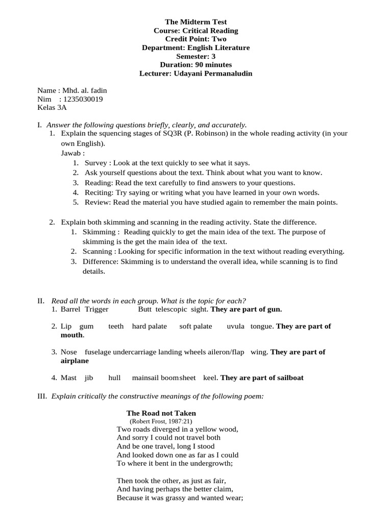 UTS Critical Reading A N B SMSTR 3 2024. MHD. Al Fadin | PDF | Language ...