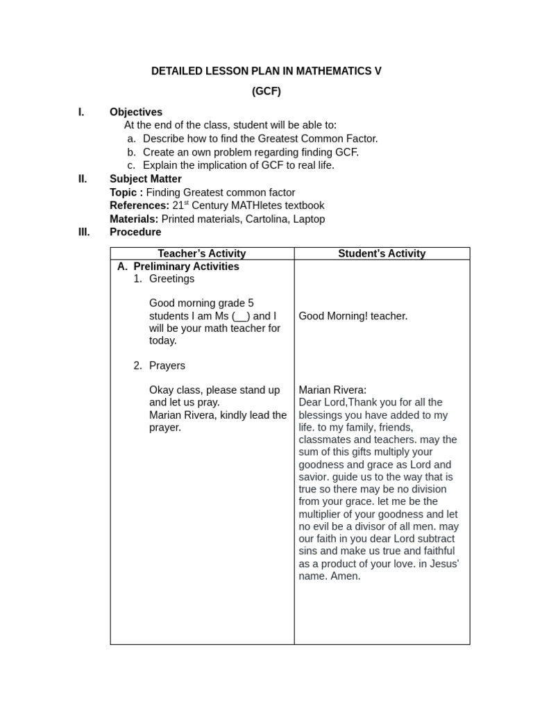 Detailed Lesson Plan in Mathematics Iv | PDF | Mathematics