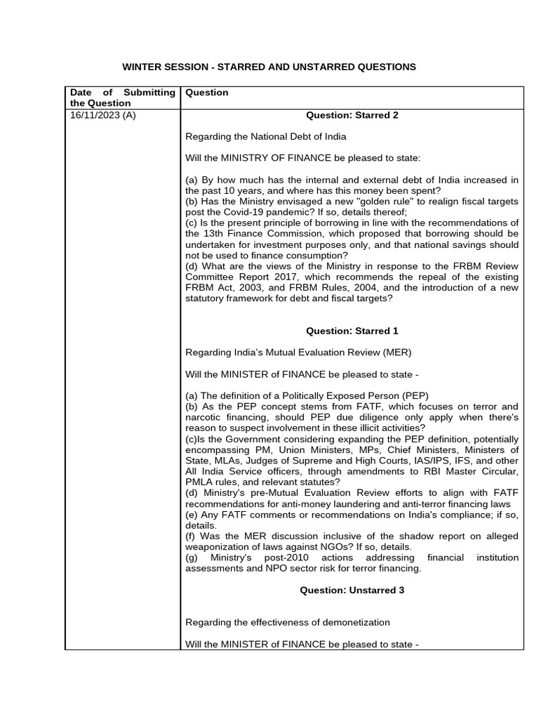 Winter Session - Starred and Unstarred Question | PDF | Cybercrime ...