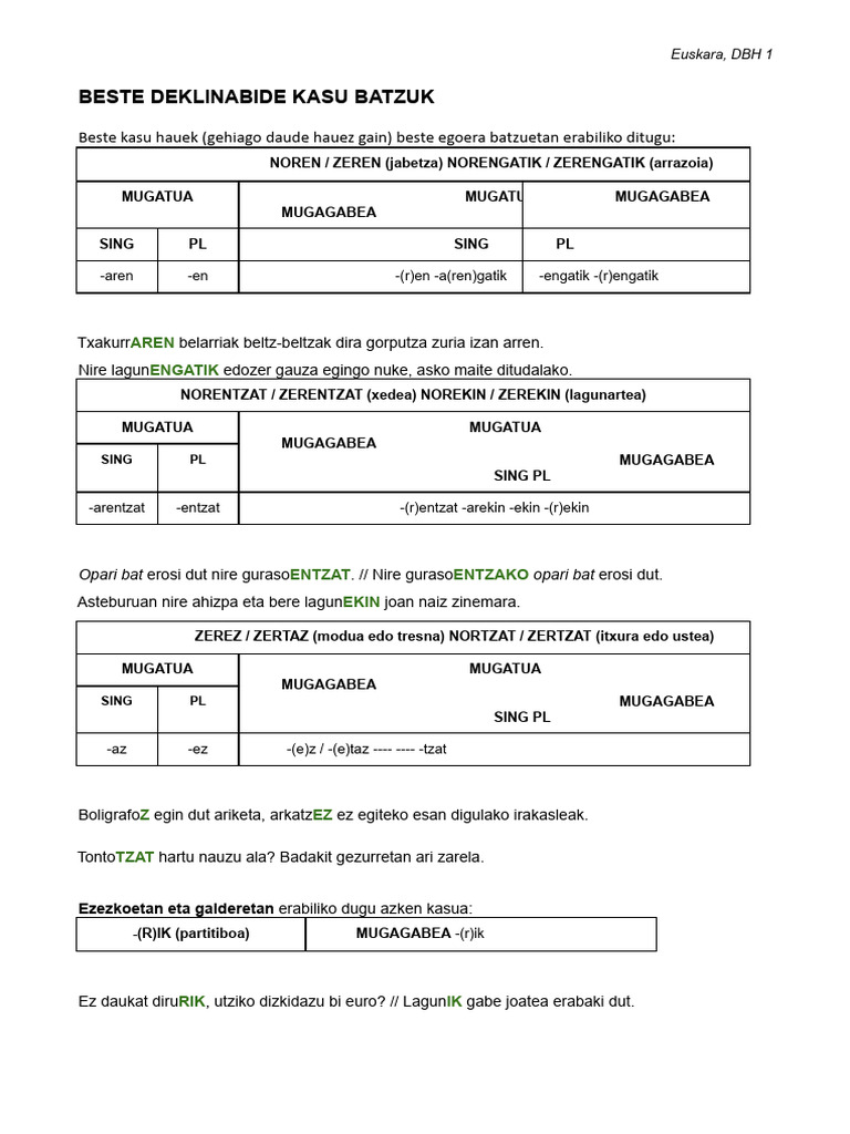 UNITATEA - Deklinabidea - Beste Kasu Batzuk | PDF