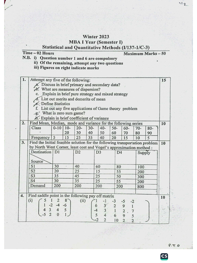 Mba 1st Semester Pyq | PDF