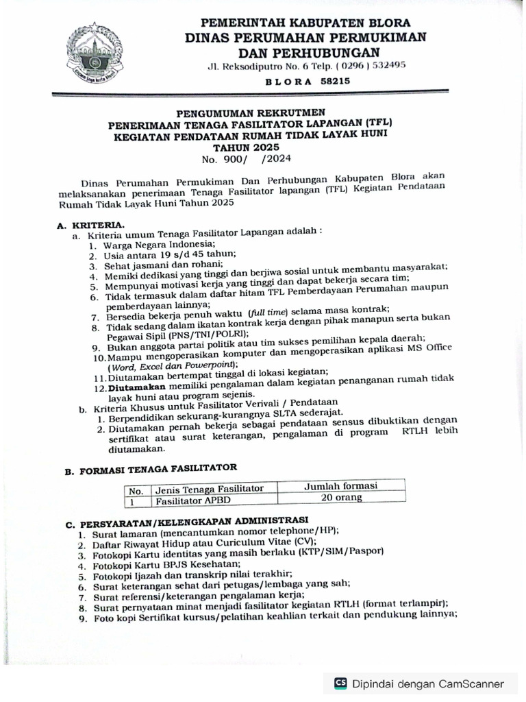 Pengumuman Rekruitmen TFL | PDF