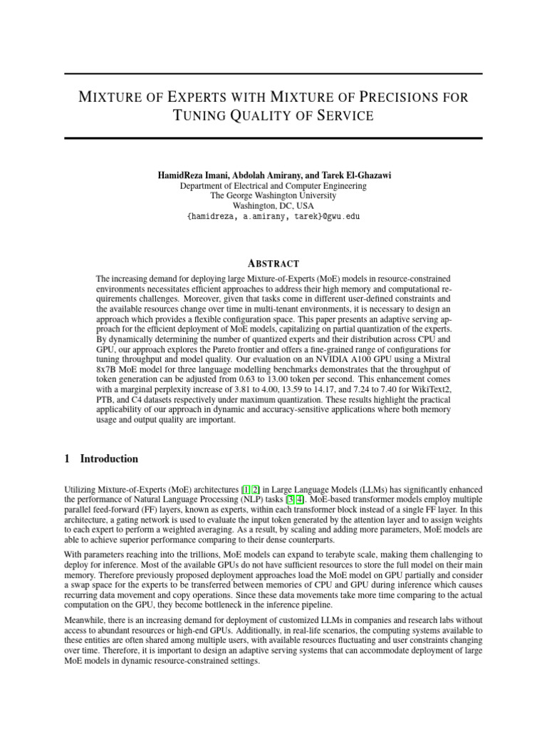 Mixture of Experts With Mixture of Precisions For Tuning Quality of Service | PDF | Graphics ...
