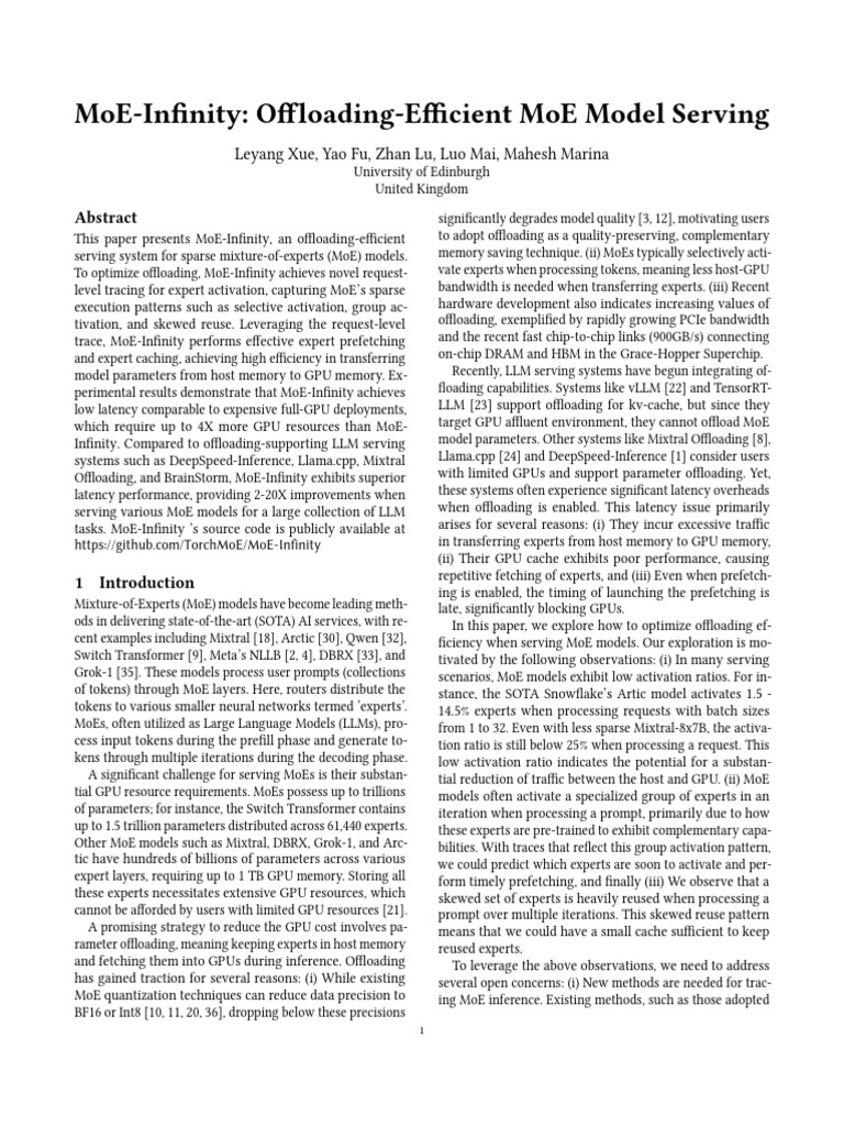 MoE-Infinity - Offloading-Efficient MoE Model Serving | PDF | Cache ...