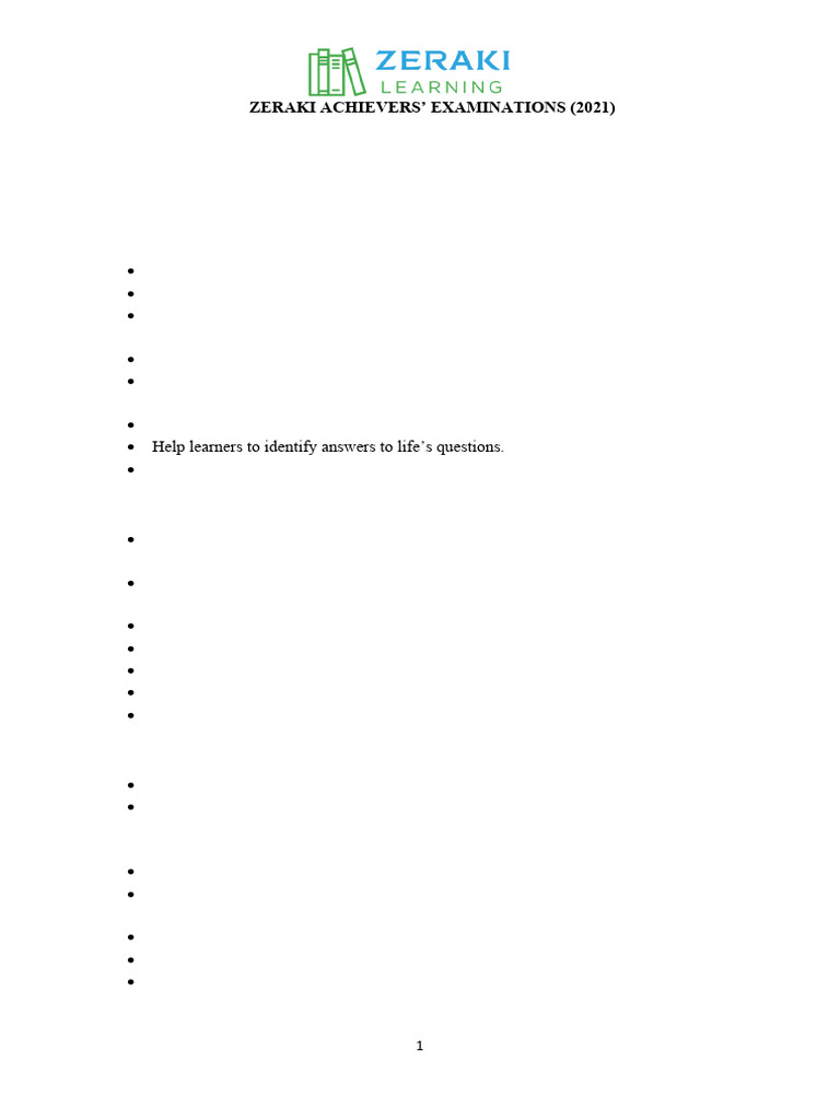 C.R.E Form 1 Marking Scheme Zeraki Achievers 3.0 - June 2021 | PDF | Elijah