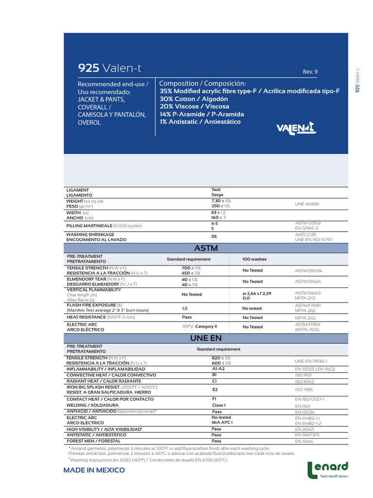 925 Valen T MX Rev.09 | PDF | Materiales