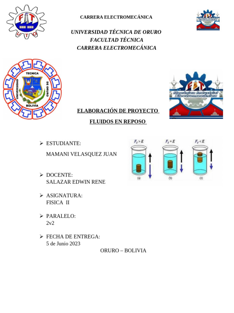 Propiedades de Fluidos en Reposo | PDF | Fuerza | Presión