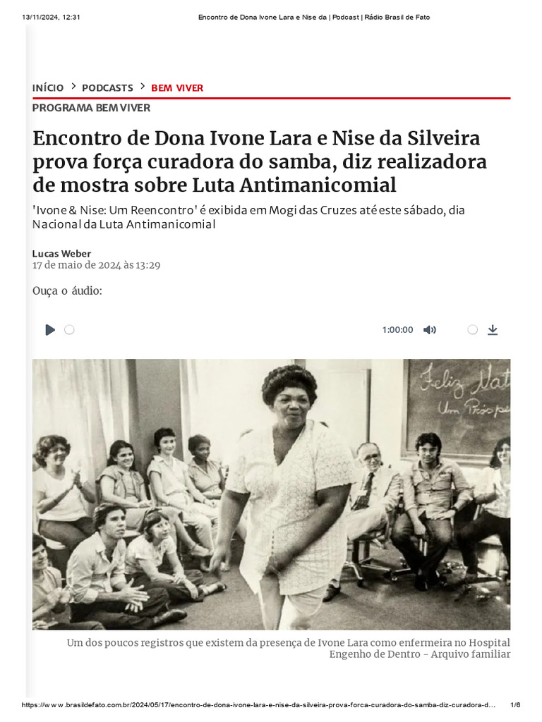 Encontro de Dona Ivone Lara e Nise Da - Podcast - Rádio Brasil de Fato | PDF | Arte