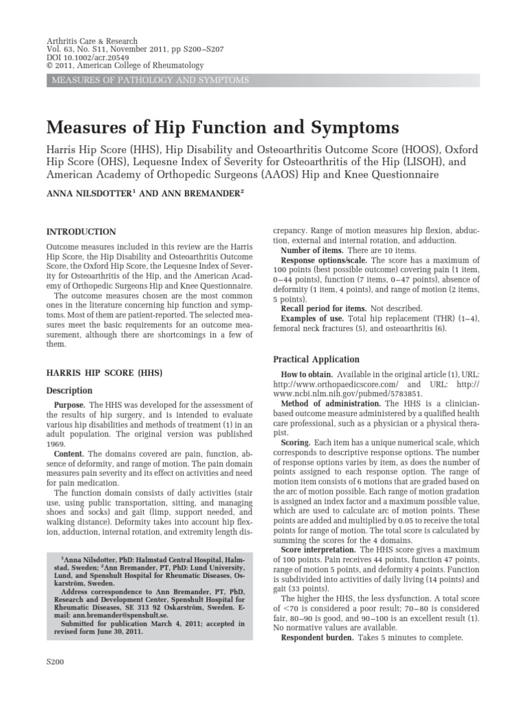 HIP OA outcome measures | PDF | Osteoarthritis | Cronbach's Alpha