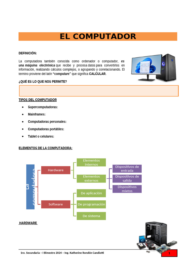 Clase Computo 1ro Sesion - 1 | PDF | Hardware de la computadora | Periférico