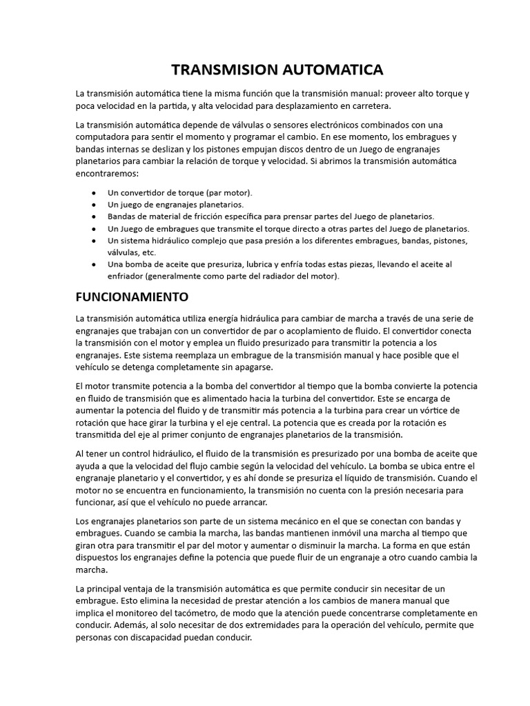 Transmision Automatica | PDF | Transmisión automática | Embrague