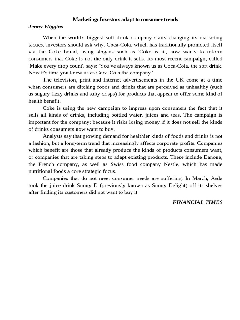 Jenny Wiggins: Marketing: Investors Adapt To Consumer Trends | PDF