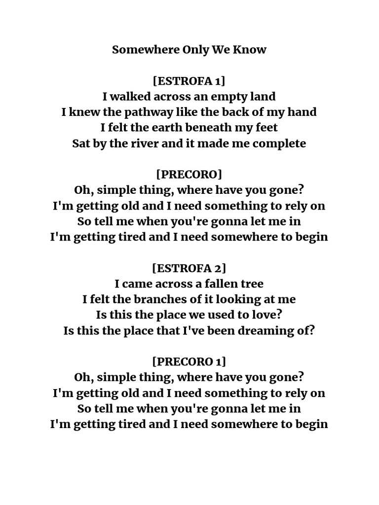 Somewhere Only We Know Lyrics Analysis | PDF | Poetry