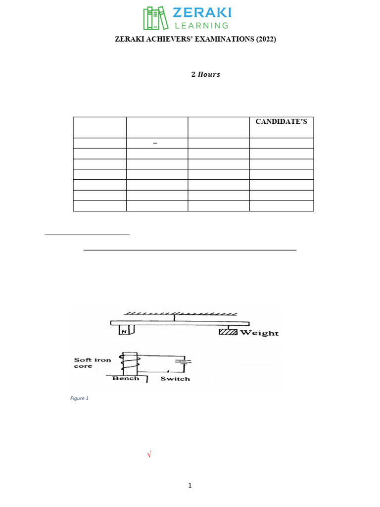 PHYSICS FORM 2 Marking Scheme Zeraki Achievers 8.0 - November 2022 ...