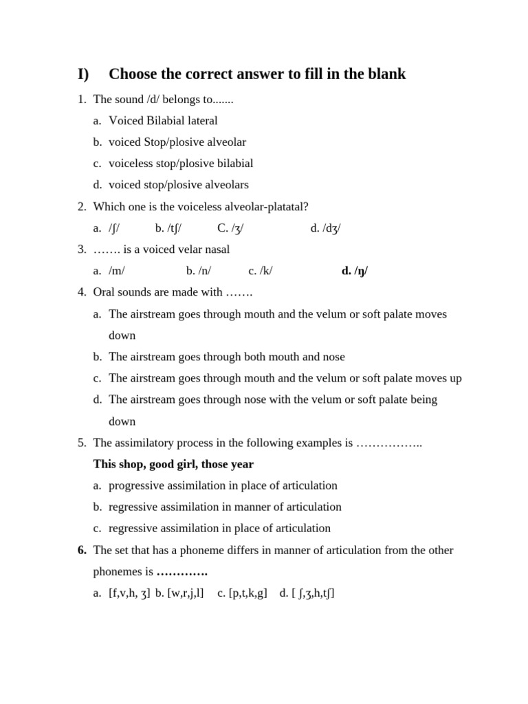 Phonetics and Phonology Quiz Questions | PDF | Language Arts & Discipline