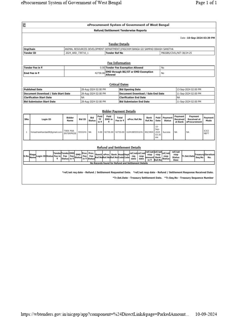 Eprocurement System of Government of West Bengal: 10-Sep-2024 03:39 PM ...