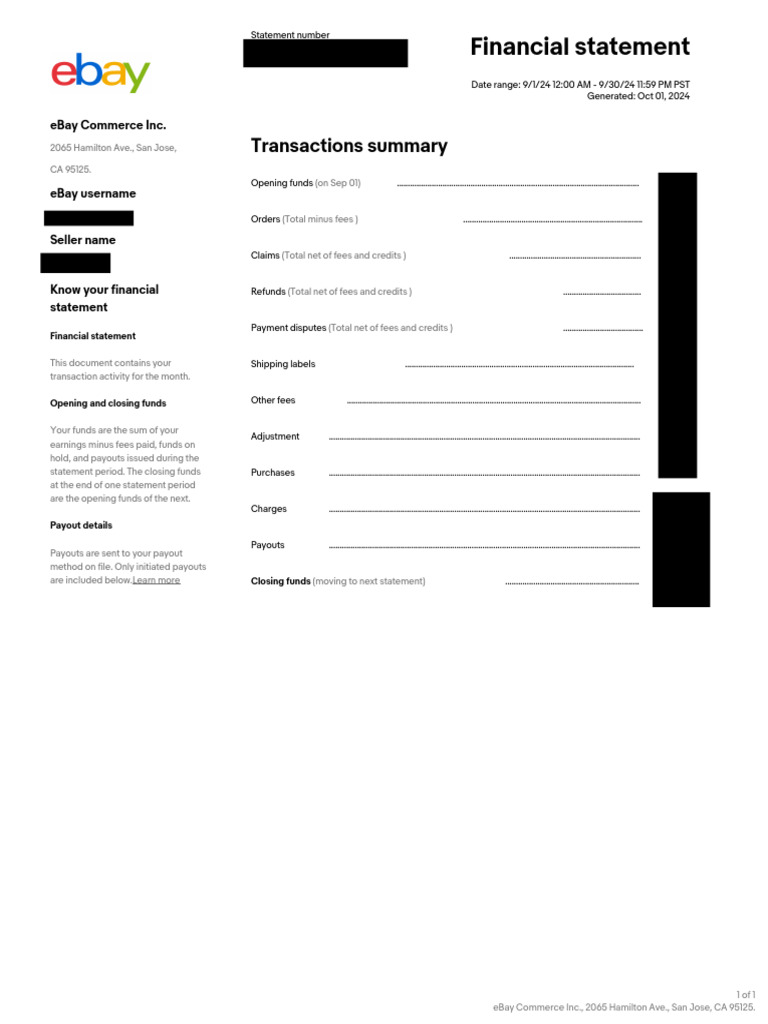 Sep 2024 Statement Summary - Censurado | PDF | E Bay | Fee