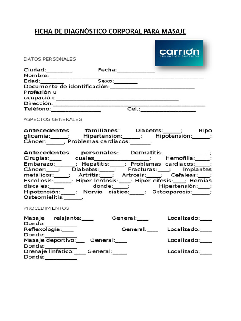 FICHA DE DIAGNÒSTICO CORPORAL PARA MASAJE (2) | PDF