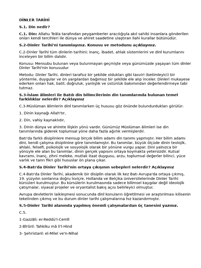 Dinler Tarihi Çalışma Kağıdı | PDF