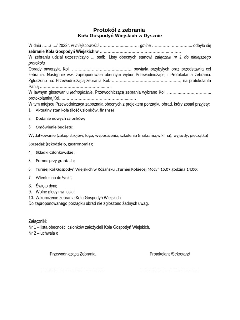 Protokol Zebrania KGW - Doc 0 | PDF