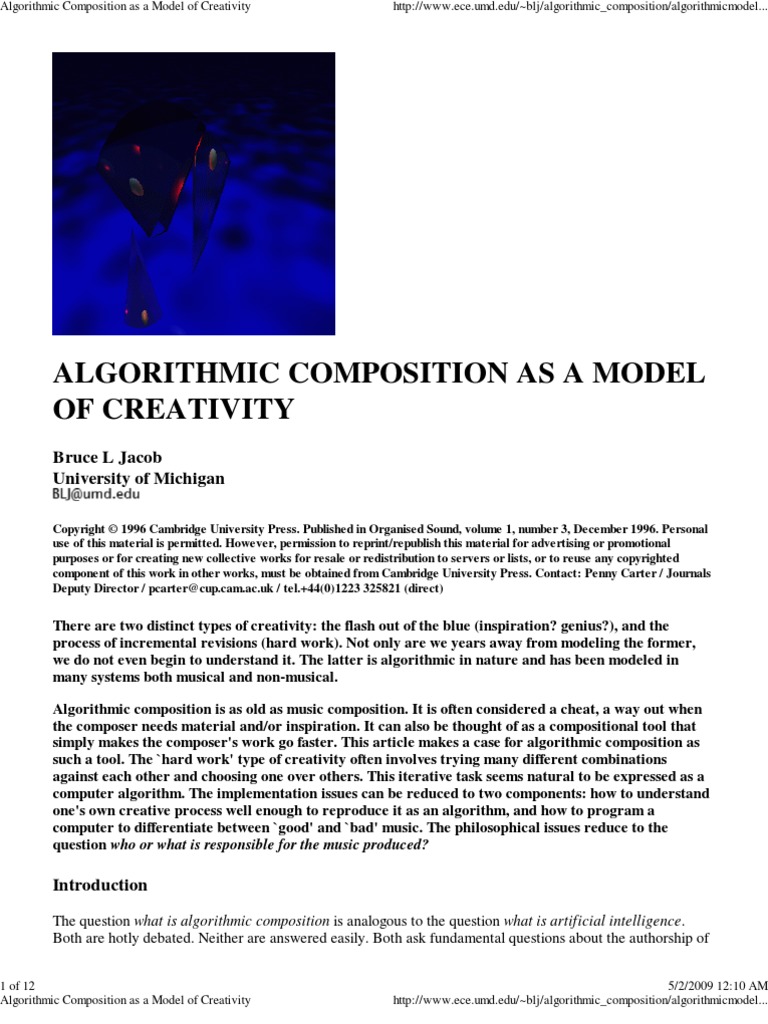 Algorithmic Composition | Download Free PDF | Algorithms | Creativity