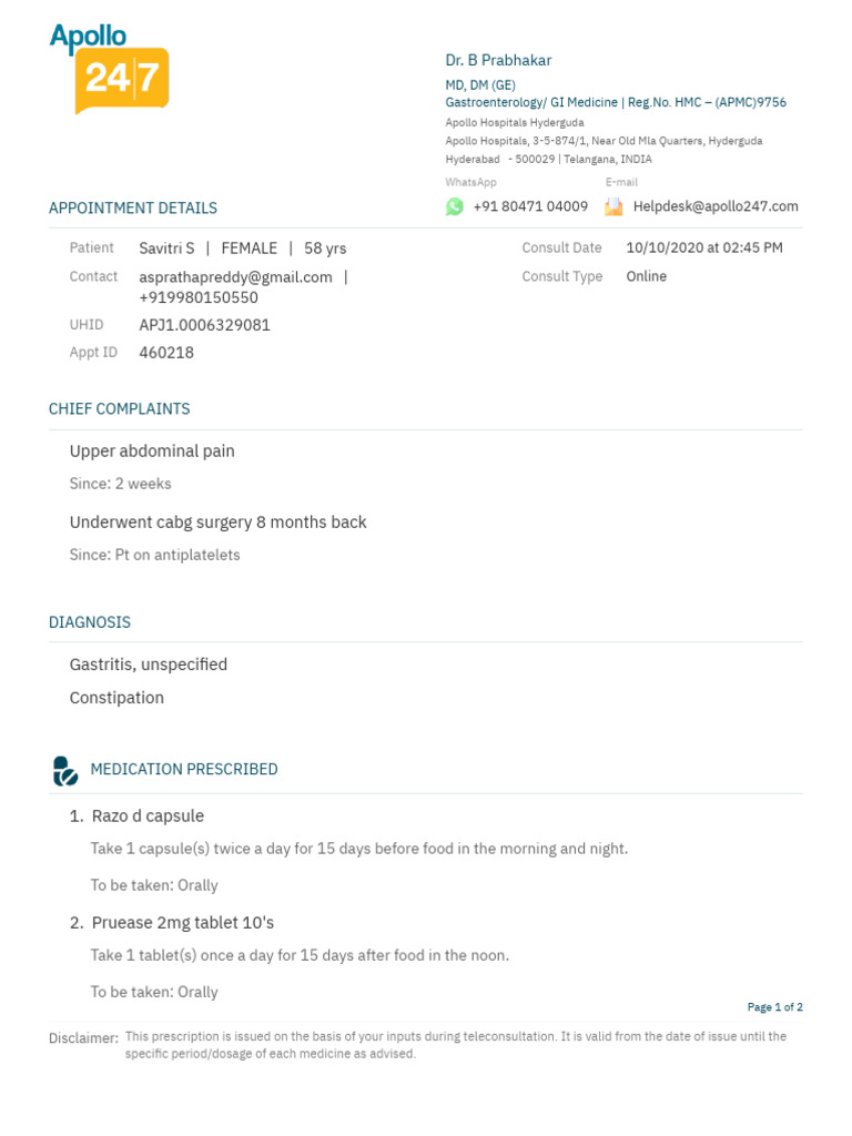 Prescription - Apollo 2471602322176628 | PDF | Medical Specialties ...