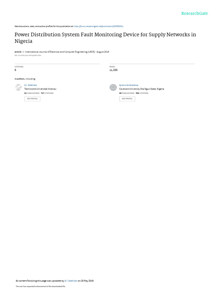 Power Distribution System Fault Monitoring Device For Supply Networks In Nigeria Pdf
