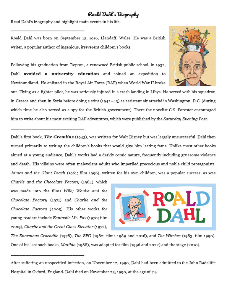 Copia de Roald Dahl's Biography | PDF
