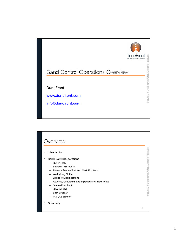 Sand Control Operations Overview (DuneFront) | PDF