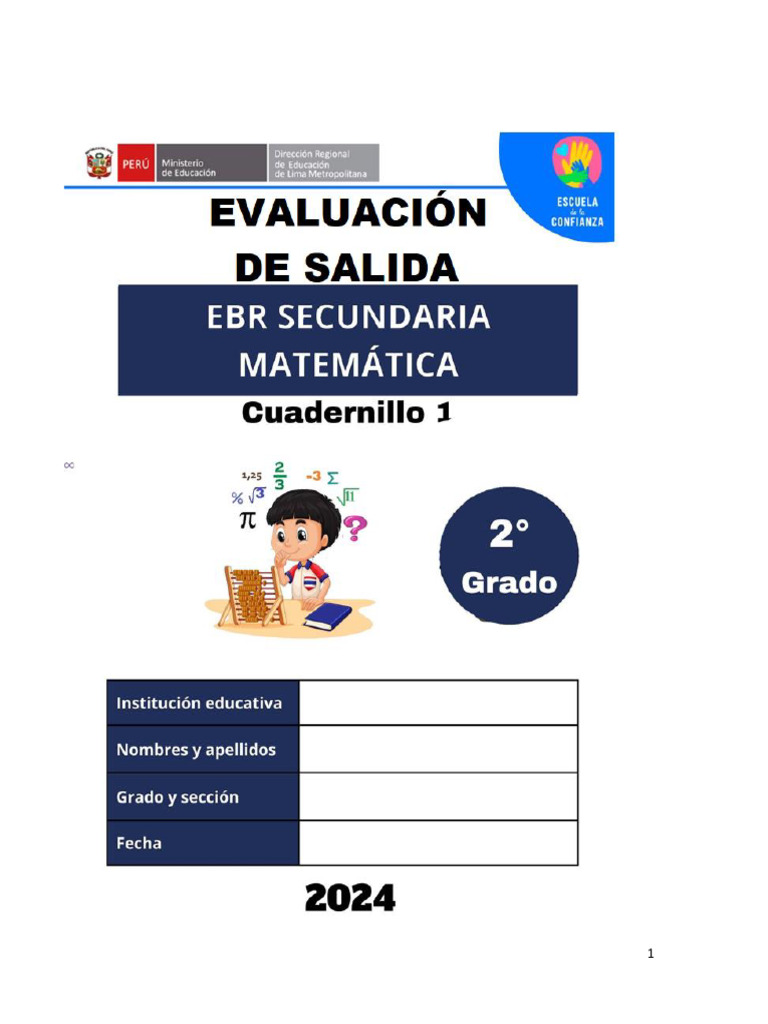 Cuadernillo1 Evaluacion de Salida MATE2 Secundaria Ccesa007 | PDF | Evaluación | Agua
