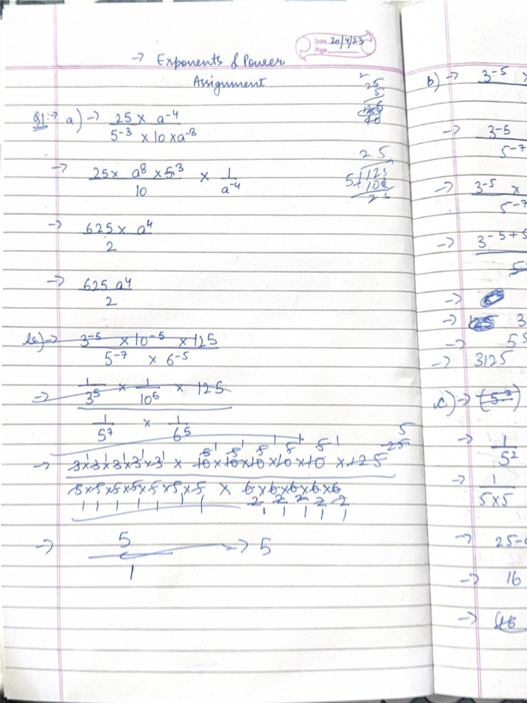 Exponents and powers assignment | PDF