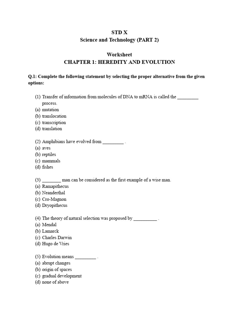 Heredity and Evolution Worksheet | PDF | Evolution | Natural Selection