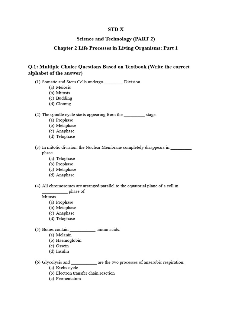 Life Processes in Organisms: MCQs & Concepts | PDF | Cellular ...