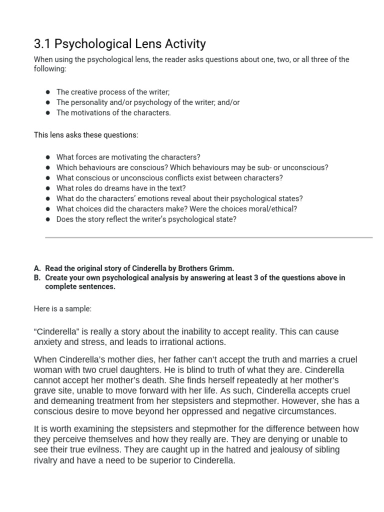 3.1 Psychological Lens Activity | PDF