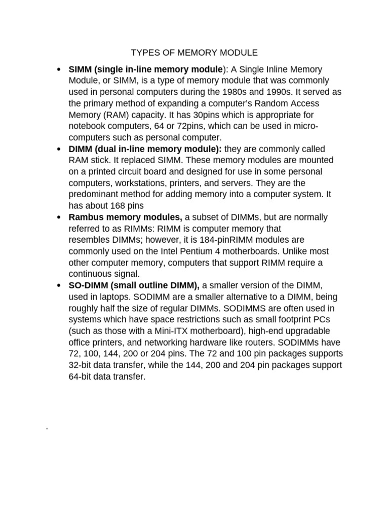 Types of Memory Module | PDF | Computers