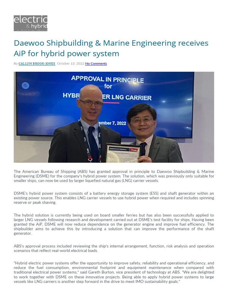 2022 ELETRIC HYBRID Daewoo Shipbuilding & Marine Engineering Receives ...