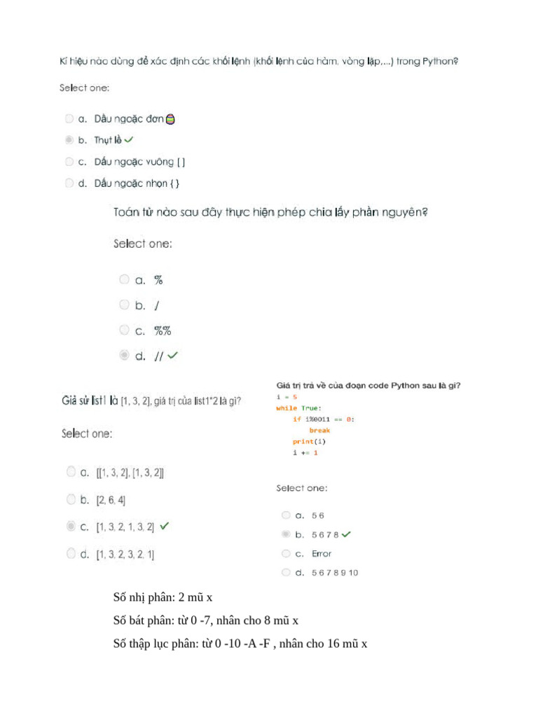 QUIZ KTLT CUỐI KÌ | PDF
